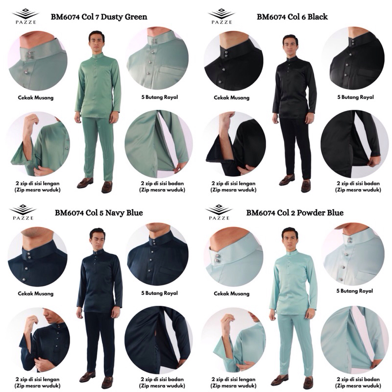 Pazze Baju Melayu Italian Paloma Series - Powder Blue Emerald Green ...