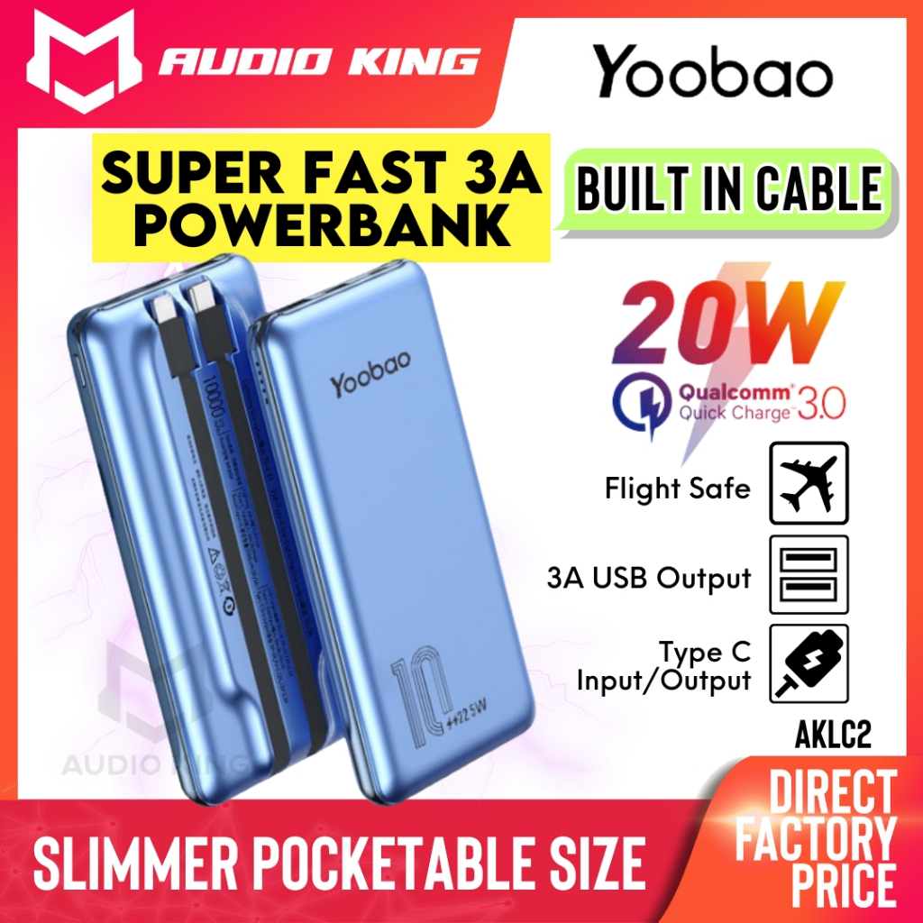 YOOBAO Portable Powerbank 10000mAh With Built In Cable 20W Fast ...