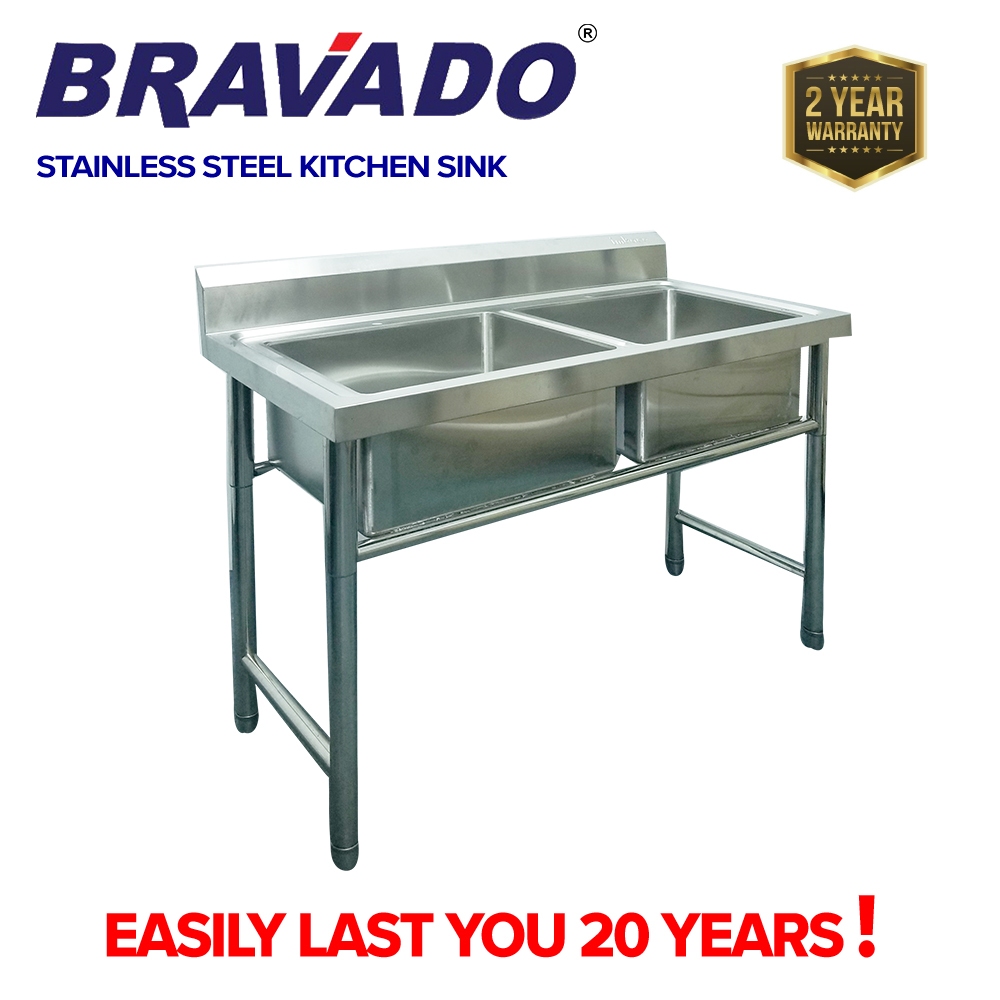 [1.2M/4FT] BRAVADO Kitchen Sink DOUBLE Single Bowl + Water Tap / Sinki ...