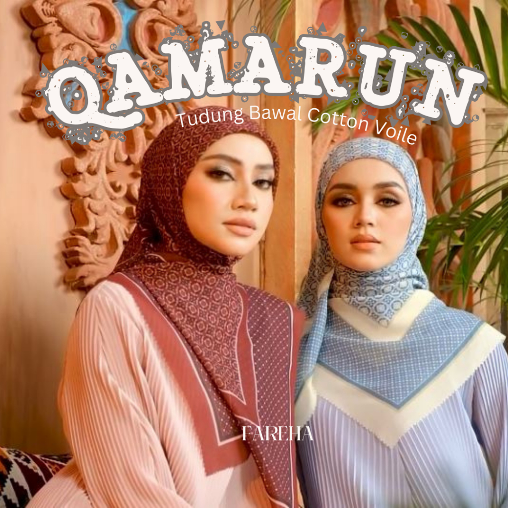 Fareha QAMARUN Tudung Bawal Cotton Voile Square Khimar Hijab Veils ...