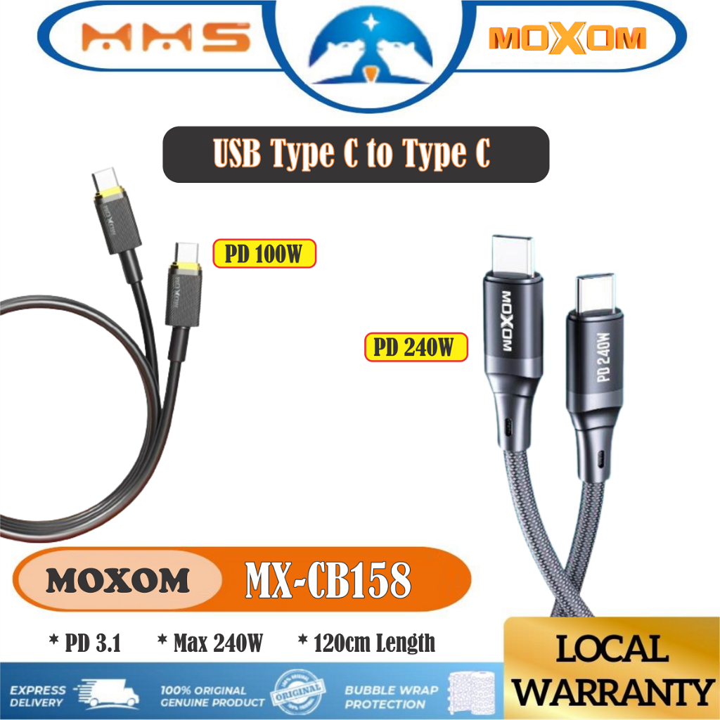 Moxom PD Type C Cable USB C to C 240W / 100W / 60W data cable Type C | Shopee Malaysia
