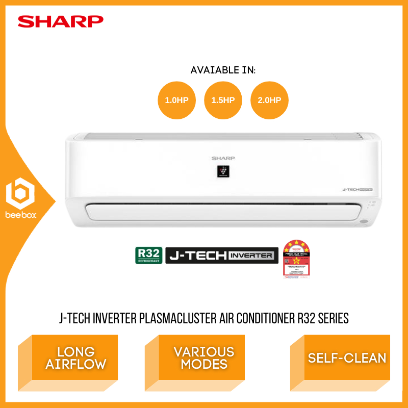Sharp J-Tech Inverter Air Conditioner 1.0/1.5/2.0HP Self-Clean 5 Star ...