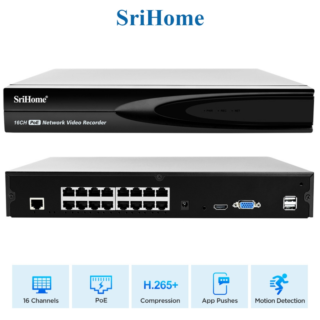 SriHome POE NVR 16-Channel CCTV Network Video Recorder 5MP 16 Port ...