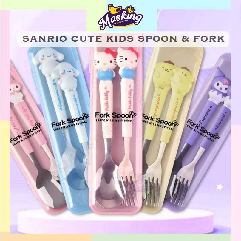 Sanrio Cartoon Fork Spoon Set Cute Sudu Garpu Tableware Set Cute Kuromi ...
