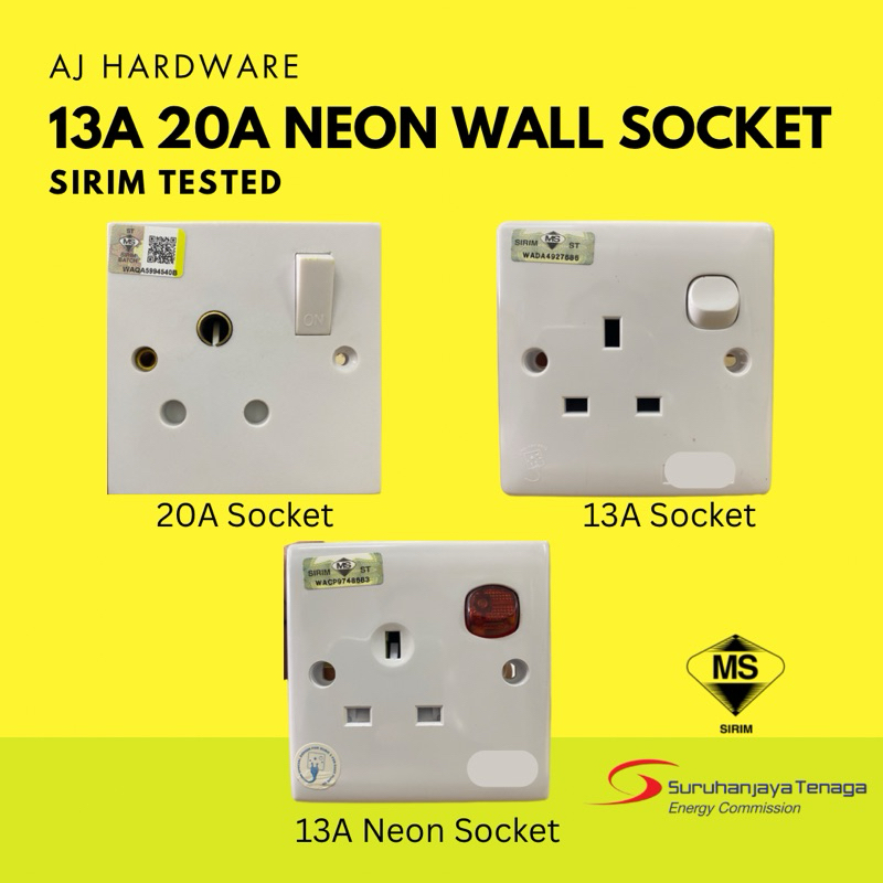 13A 20A Neon Wall Socket SSO SIRIM Approved | Shopee Malaysia