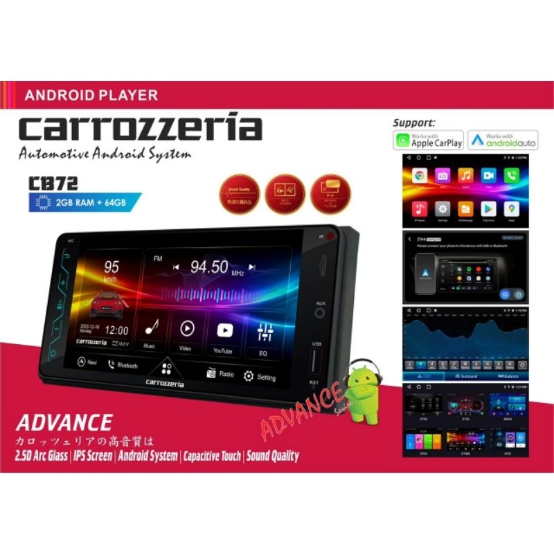 ANDROID PLAYER CARROZZERIA ADVANCE SERIES 7" 2G RAM 64G ROM DOUBLE DIN ...