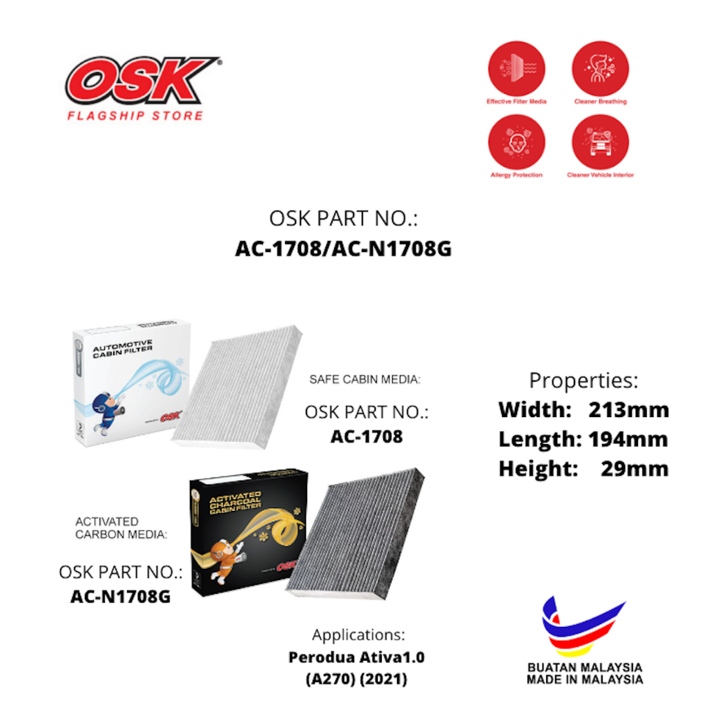 OSK CABIN FILTER for Perodua Ativa1.0 (A270) 2021 Perodua Alza Gen 2 ...
