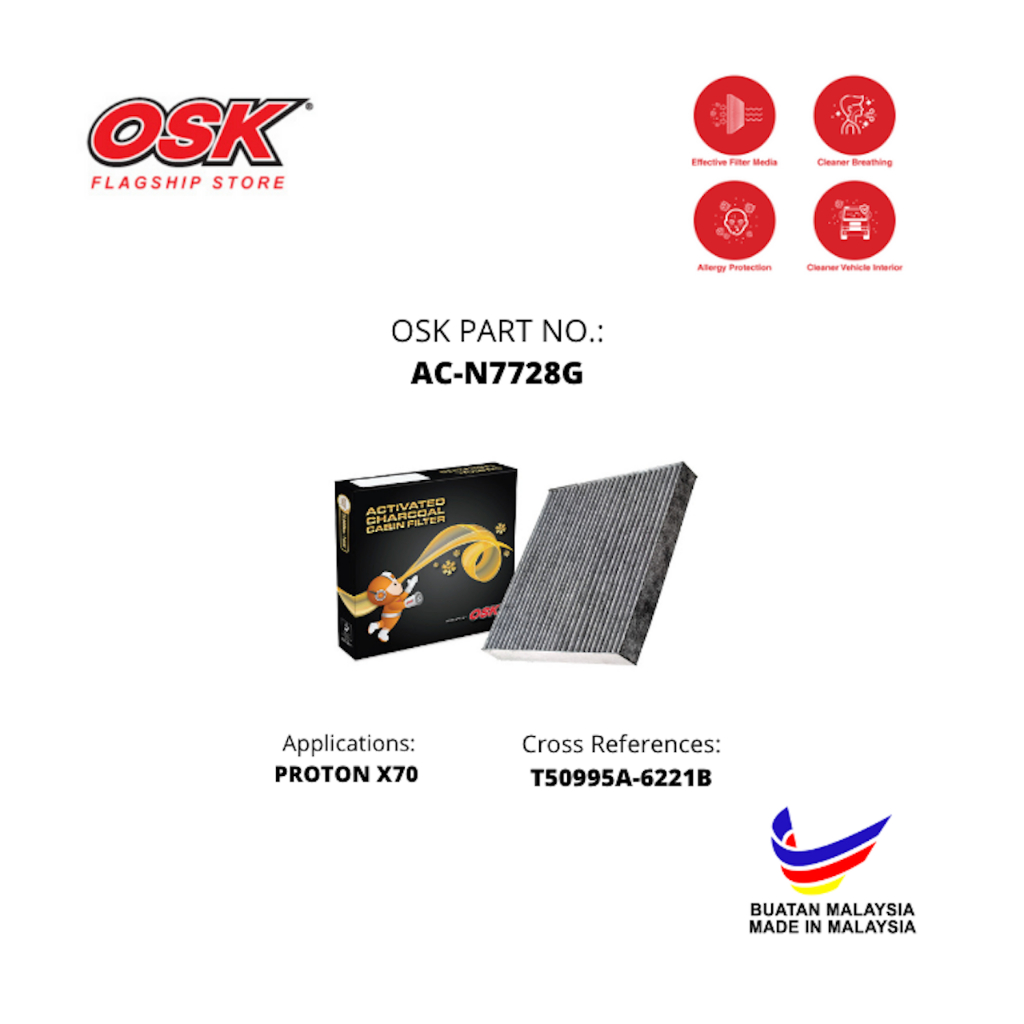 OSK Cabin Filter For Proton X70 T50995A-6221B & Rear Cabin ACF-X70-832R ...