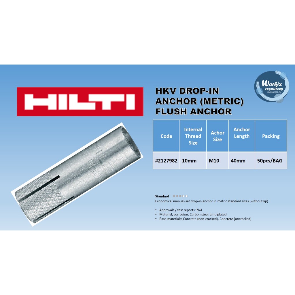 HILTI HKV DROP-IN ANCHOR (METRIK) FLUSH ANCHOR M10x40 #2127982 | Shopee ...