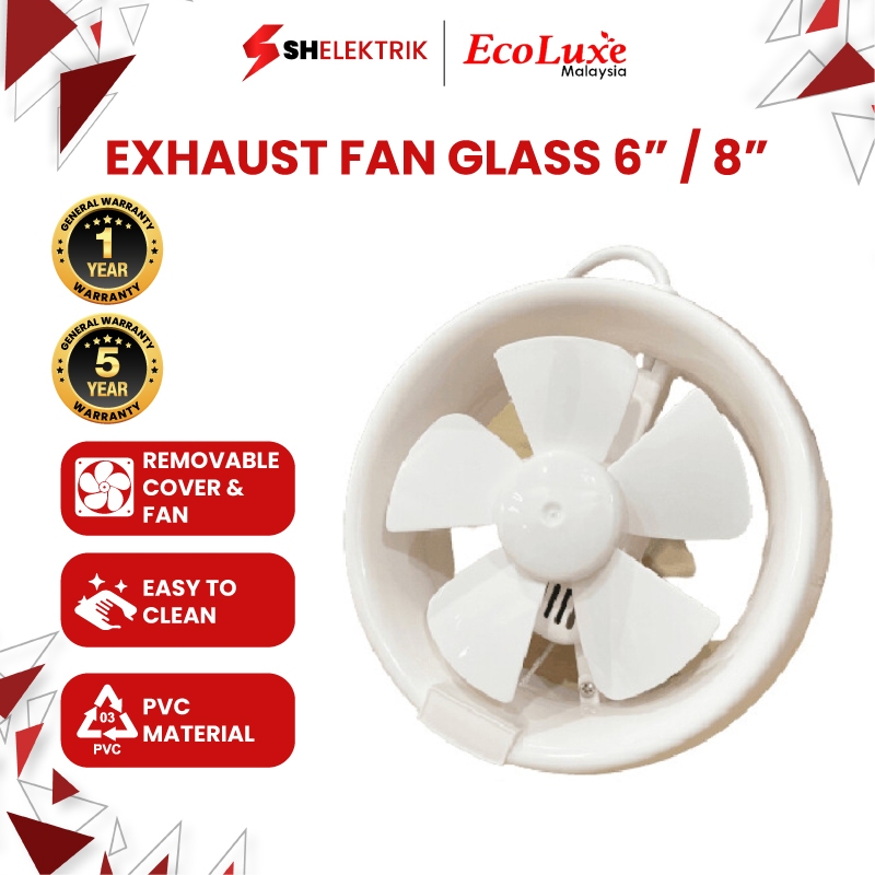 ECOLUXE 15GL1/20GL1 6" /8" Glass Mount Exhaust Fan Ventilation Fan ...