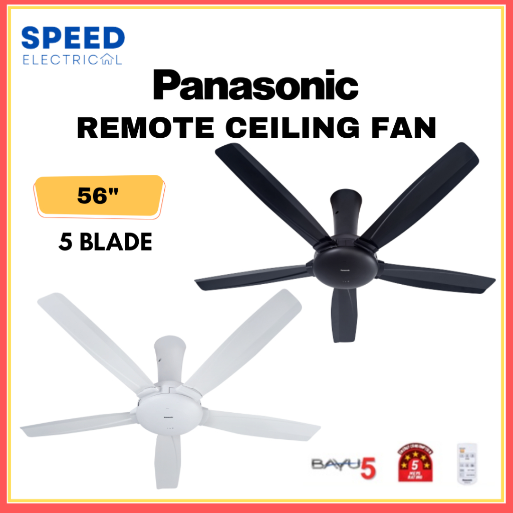 PANASONIC REMOTE CONTROL CEILING FAN F-M14DZ 5 BLADE WHITE DARK GREY ...