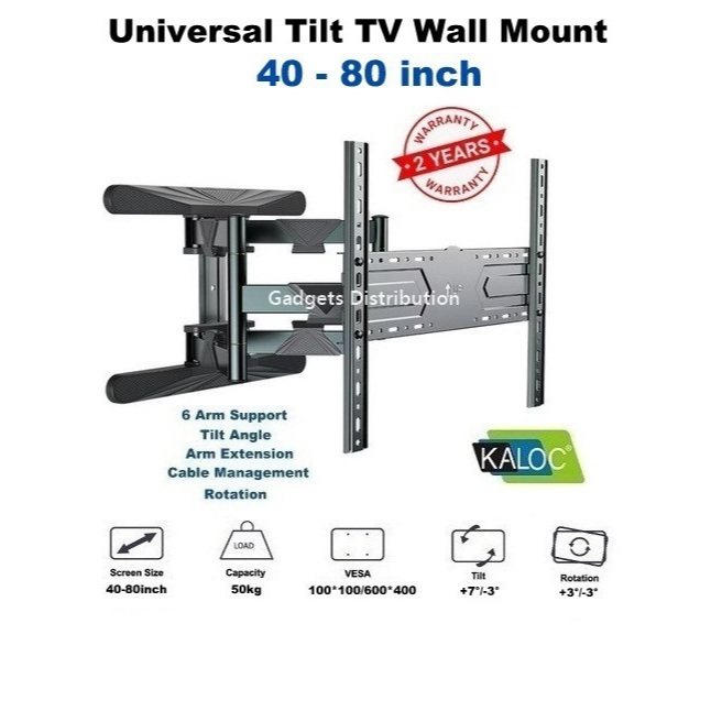 KALOC KLC-H8 KLC H8 Universal Full Motion 32 to 80 Inch P6 TV Wall Tilt Swivel Extension Bracket ...