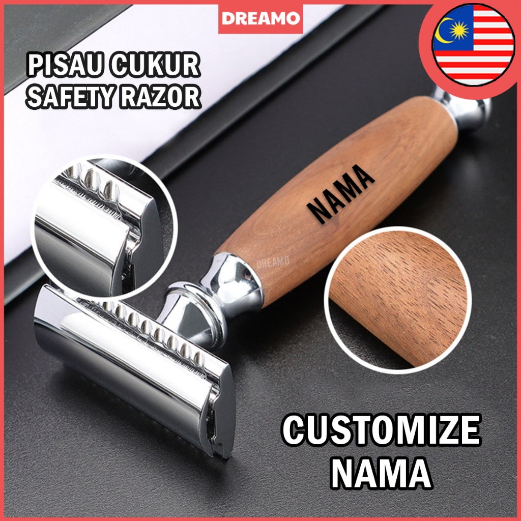 Safety Razor Pisau Cukur Kayu Shaver Double Edge Custom Nama | Shopee ...
