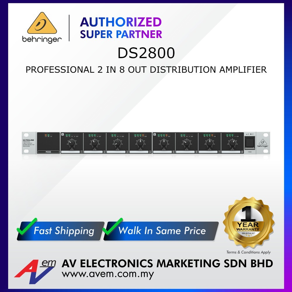 BEHRINGER DS2800 Professional 2-Input 8-Output Distribution Splitter ...