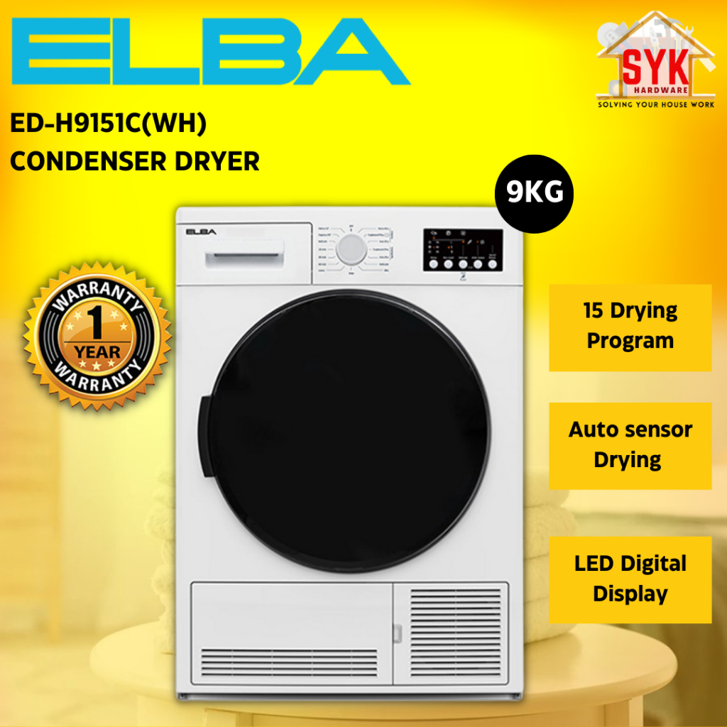 SYK Elba ED-H9151C(WH) Condenser Tumbler Dryer Machine Home Appliances ...