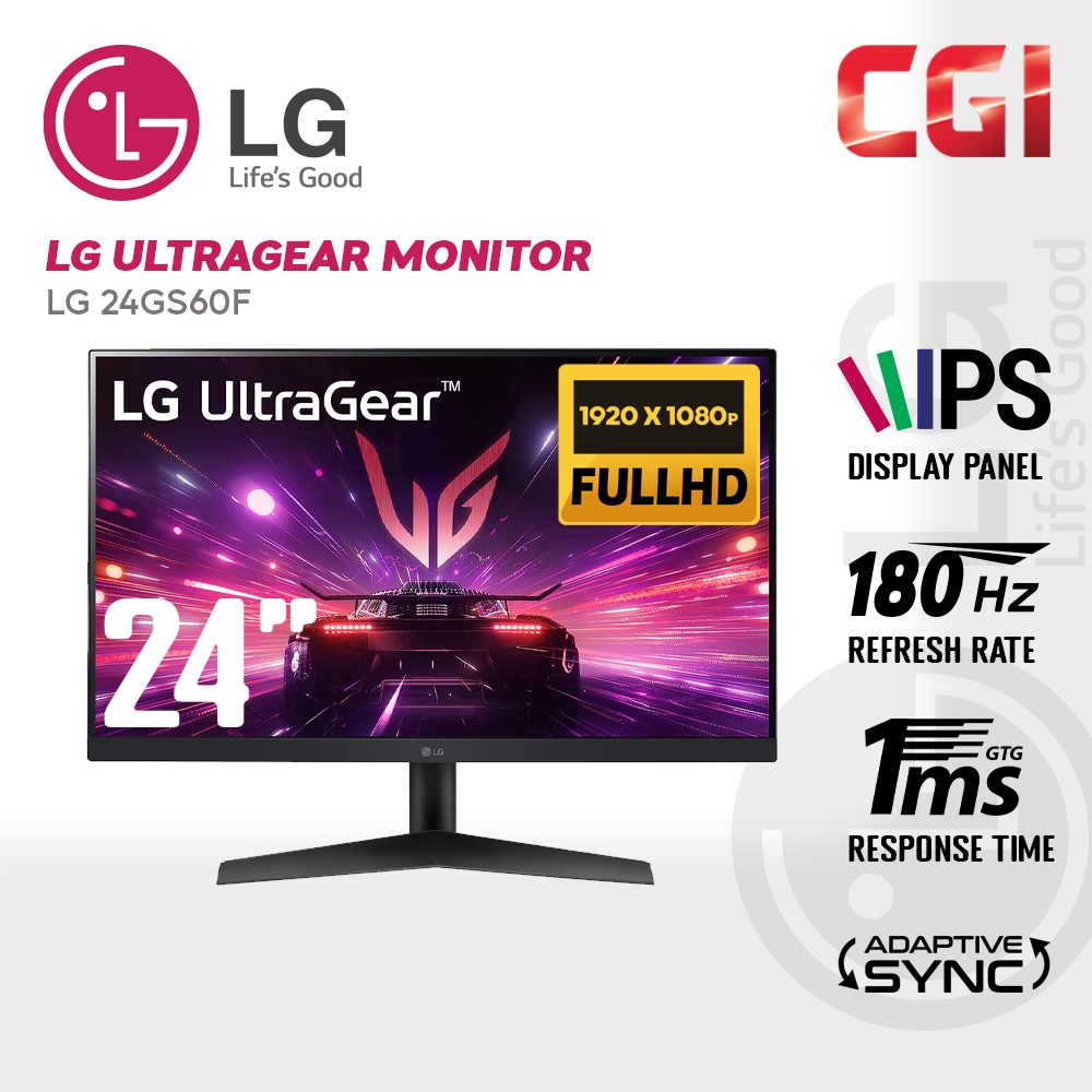 LG 23.8" 24GS60F FHD IPS 1ms 180Hz NVIDIA G-SYNC™ COMPATIBLE UltraGear ...