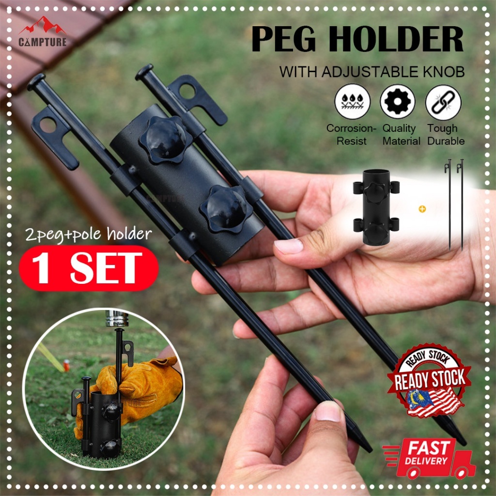 【CAMPTURE】1 SET Camping Peg + Pole Holder Stabilizer 20/30/40cm Tent ...