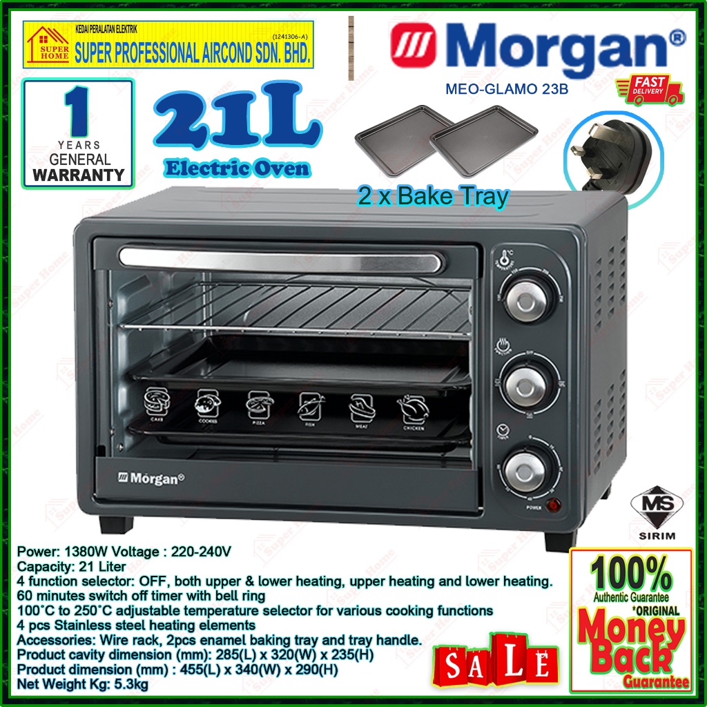 Morgan Electric Oven MEO-GLAMO 23B 21L Oven with ((2 x Baking Tray)) | Shopee Malaysia