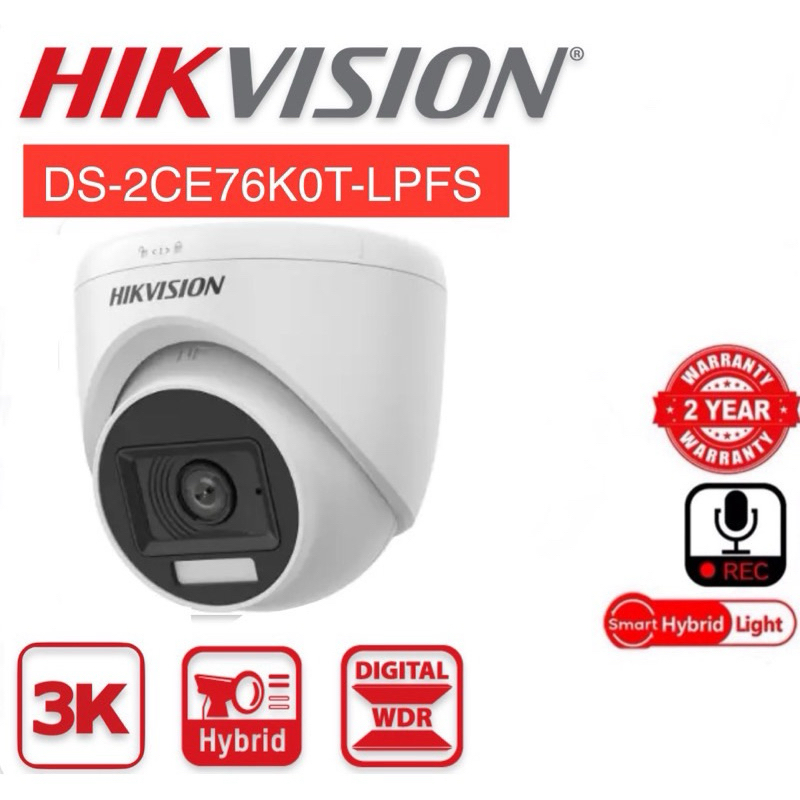HIKVISION CCTV DS-2CE76KOT-LPFS 3K 5MP Smart Hybrid Light Audio Indoor Fixed Turret Camera ...