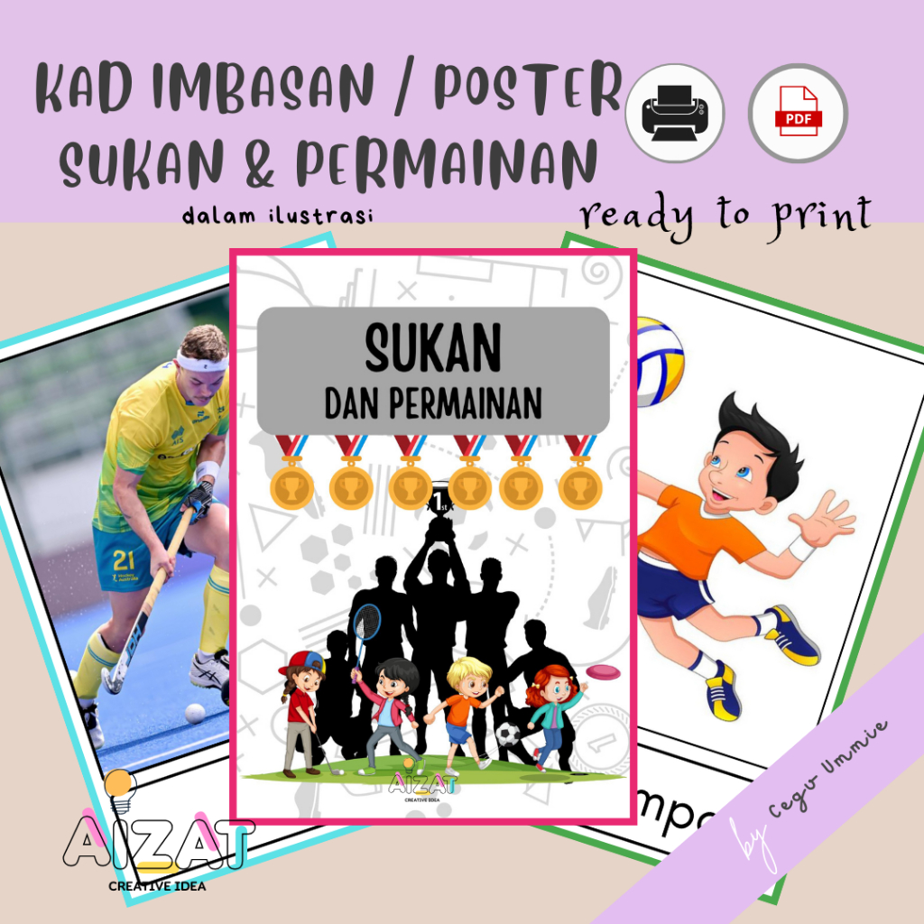 [ Softcopy | PDF ] Poster Kad Imbasan Flashcard Sukan Sport Kids Early ...