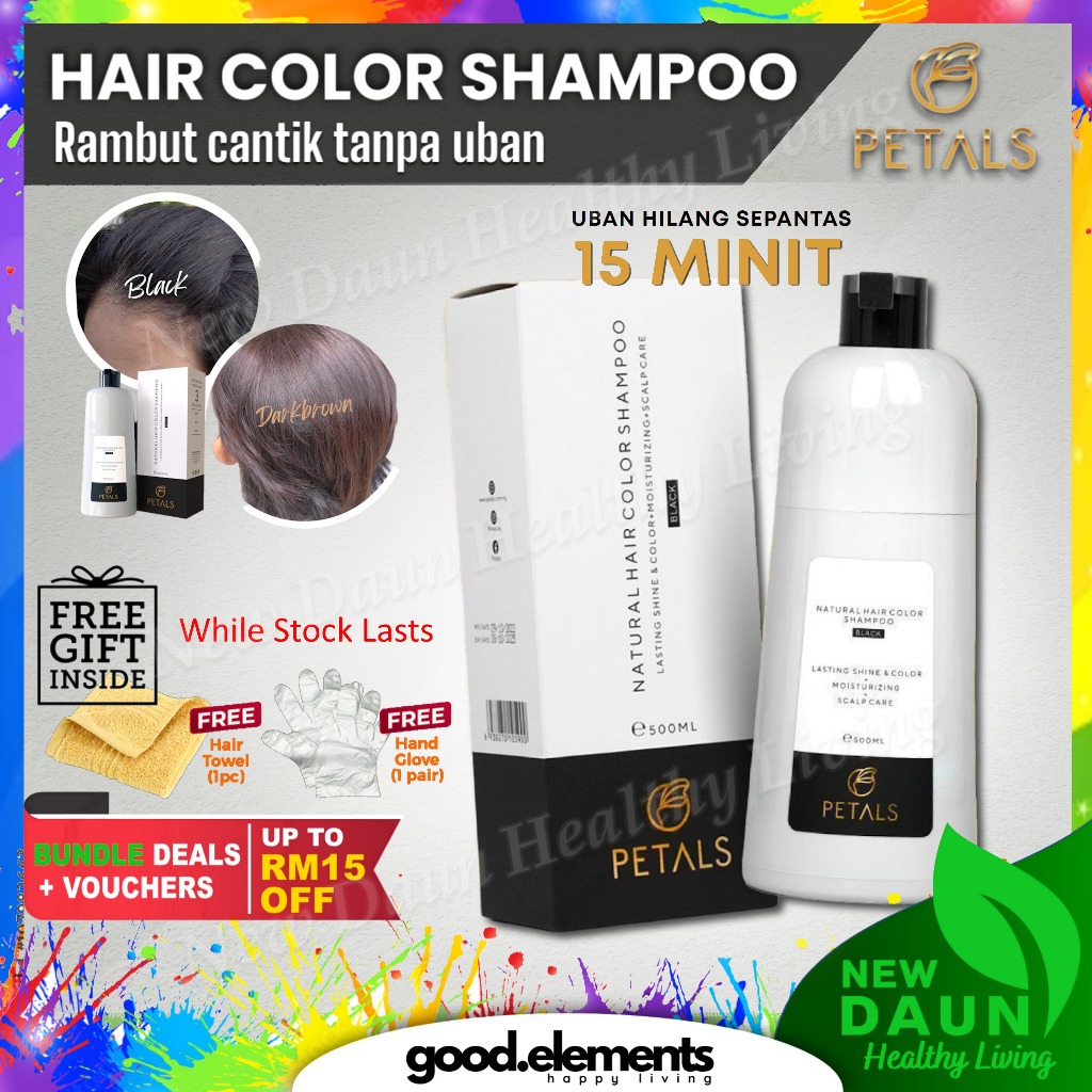 PETALS SYAMPOO RAMBUT HALAL HAIR COLOR SHAMPOO 15 MINIT WARNA TUTUP ...