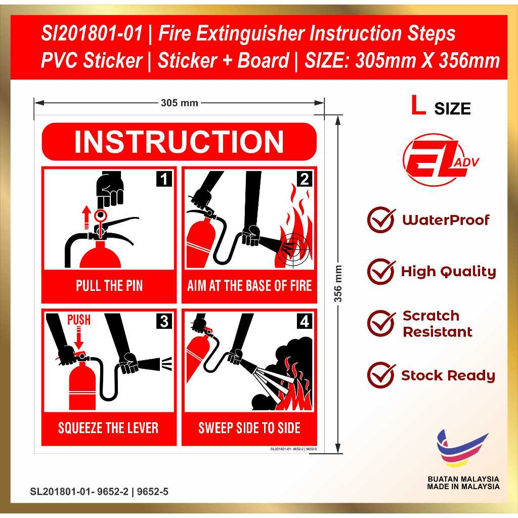 SL201801-01 | Fire Extinguisher Instruction Steps | PVC Sticker ...
