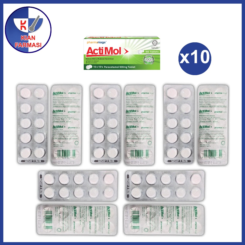 [Bundle of 10] Actimol 500mg 1x10's (Paracetamol 500mg) without box ...