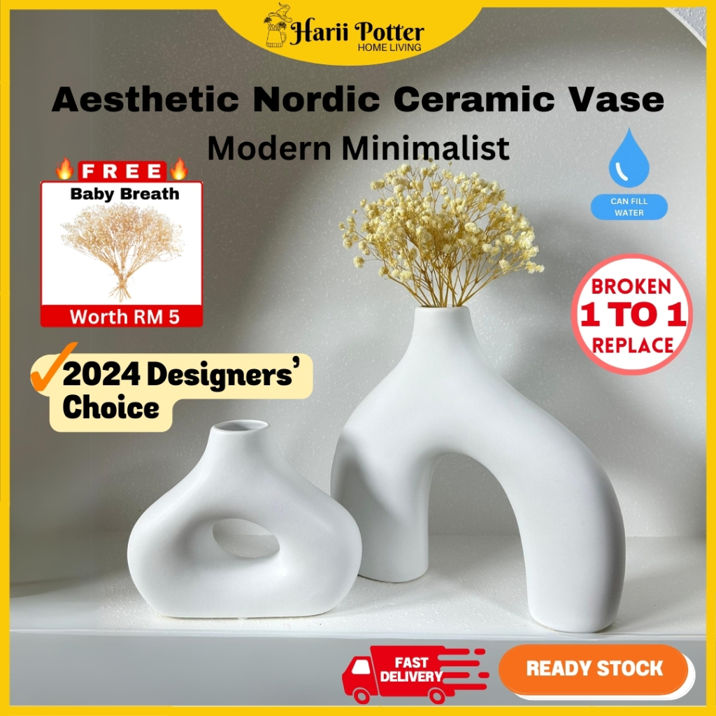 Aesthetic Nordic Ceramic Vase For Flower Pasu Ceramic Black White ...
