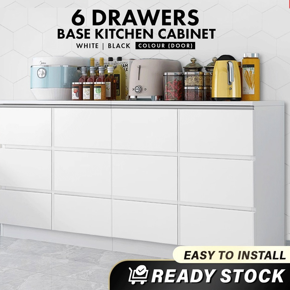 HomeShop 6 drawers High Gloss Kitchen Cabinet with Waterproof Surface ...