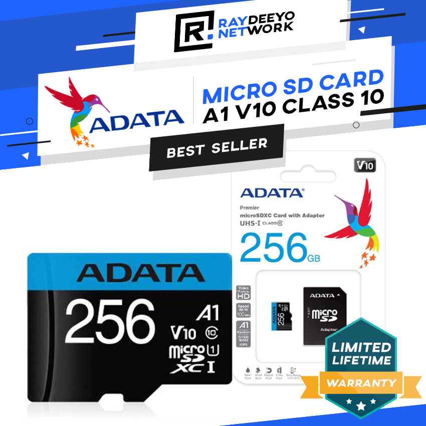 Adata Micro SD Card Class 10 V10 A1 Highspeed SD Card (16GB/32GB/64GB/128GB/256GB) [100MB/s/SD ...
