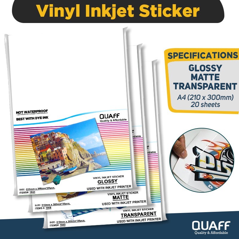 QUAFF Vinyl Inkjet Sticker for Label Sticker A4 Size ( GLOSSY | MATTE ...