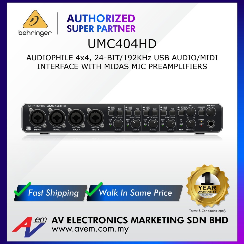 U-PHORIA UMC404HD Audiophile 4x4, 24-Bit/192 kHz USB Audio/MIDI ...