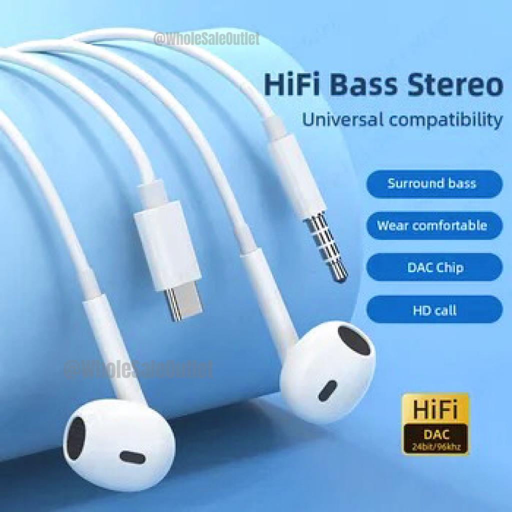 Half-In-Ear Wired Headphones HiFi Music Earbud Handfree Earphone Type-C ...