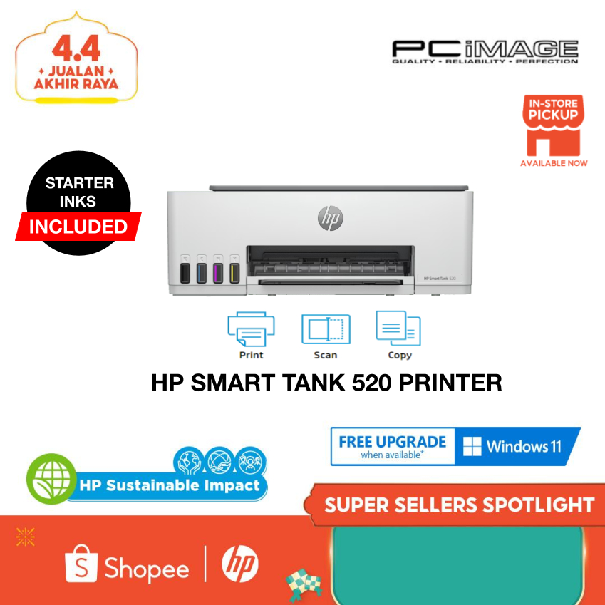 HP Smart Tank 520 A4 Color Inkjet All-In-One Printer Print/Scan/Copy ...