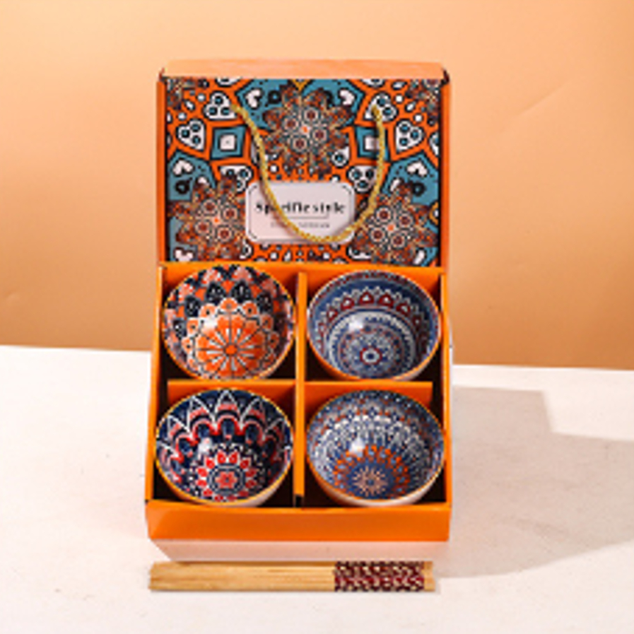 AZUKI Flower Style Ceramic Dinnerware Gift Set With Box Bowl Set ...