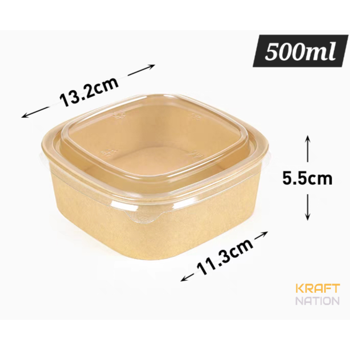 [Bundle] 50pcs Disposable Kraft Brown Paper Square Bowl Fruit Salad ...