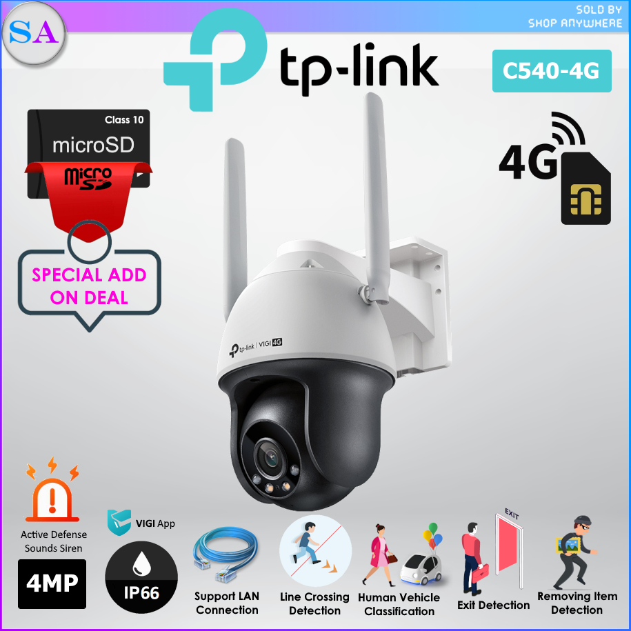 TP-Link VIGI C540-4G 4MP Outdoor CCTV Full Color 4G Pan Tilt WiFi Network Security Camera ...