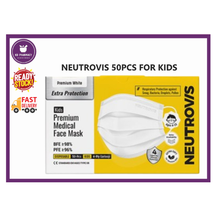 Neutrovis Premium Medical 4 Ply Mask 50s (KIDS) Premium White | Shopee ...