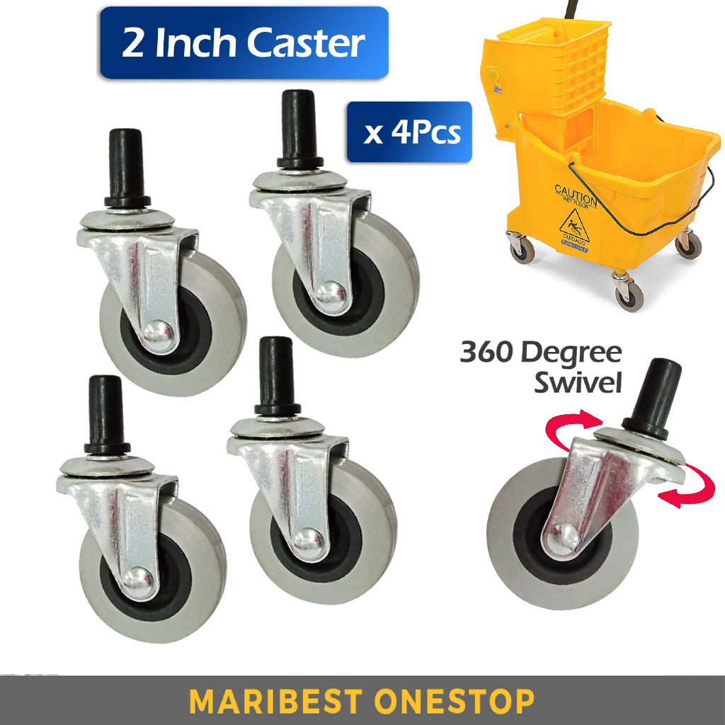 4 Pcs 2 Inch Mop Bucket PU Caster Wheels Front and Rear Wheel Swivel ...