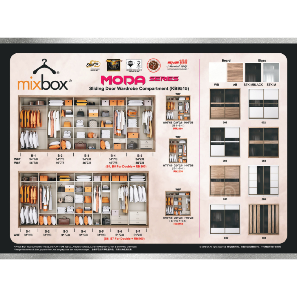MIXBOX-MODA SERIES- 2 SLIDING DOOR WARDROBE 6X8FT & 8X8FT / MULTIPLE CHOICE COMPARTMENT & DOOR ...