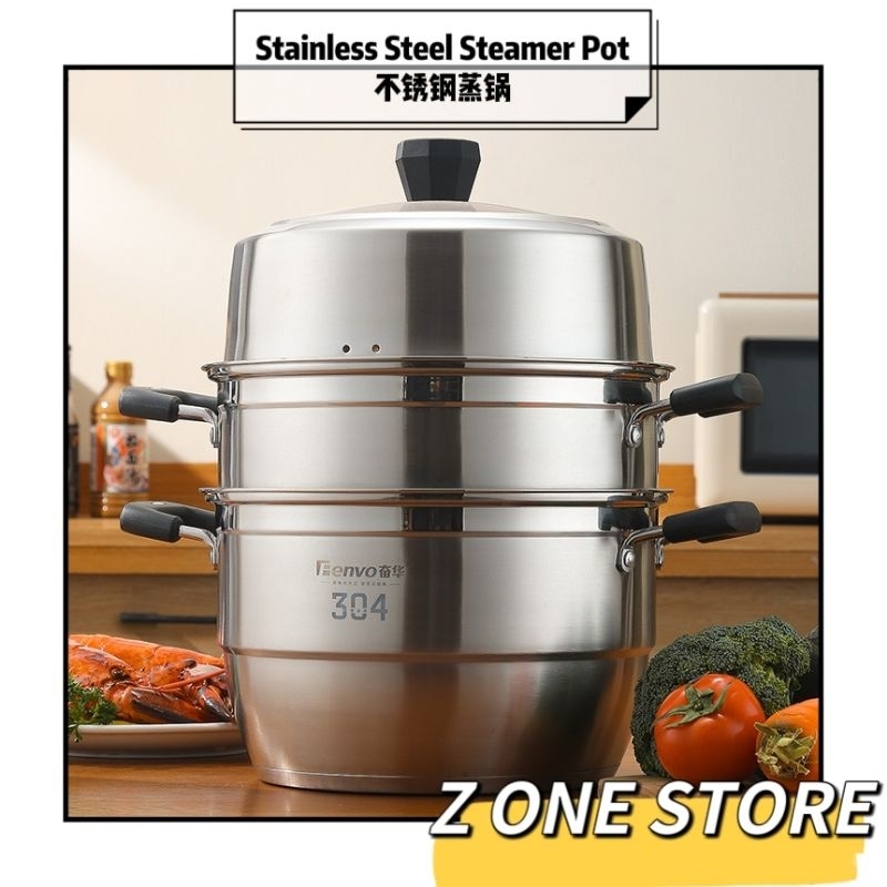 🦁 28cm/30cm/32cm High Quality Multi Layer 304 Stainless Steel Steamer Pot Thickened 5 Layer ...