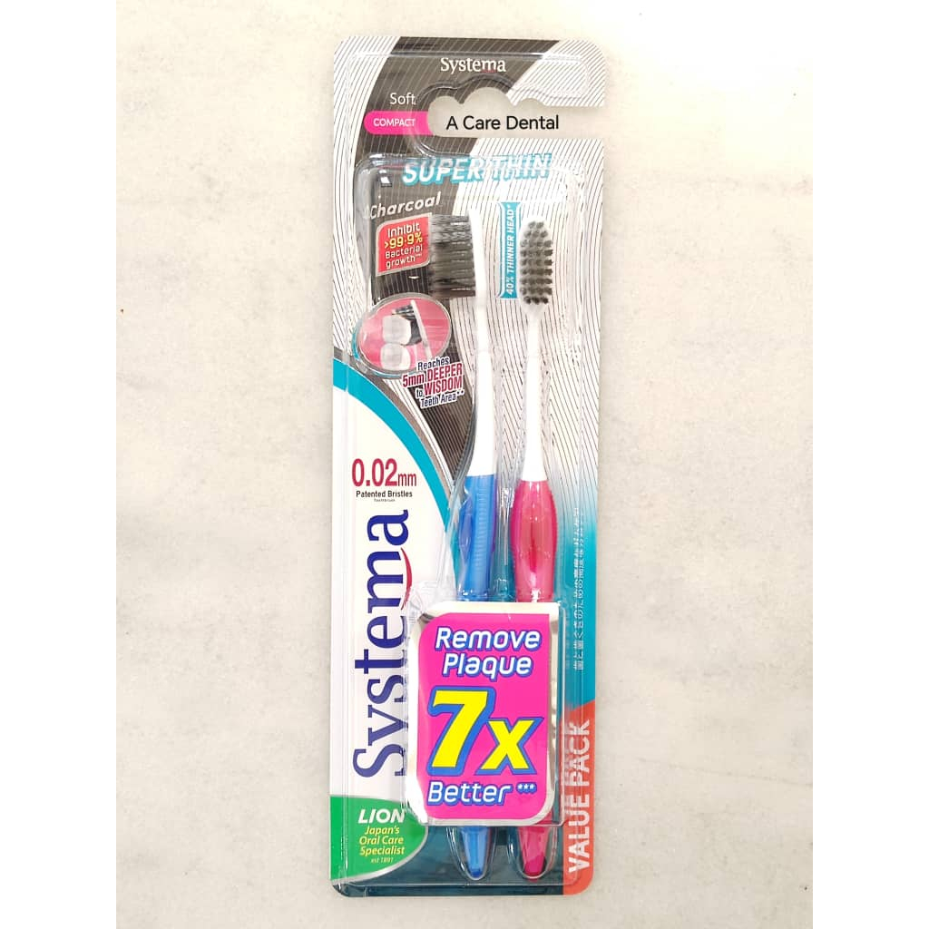 SYSTEMA Super Thin Charcoal 0.02mm bristles toothbrush 1's / 2's (Soft ...