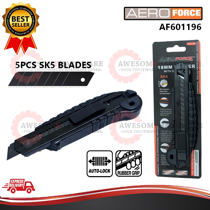 (5 BLADES) AEROFORCE AF601196 HEAVY DUTY SK5 ABS PEN KNIFE CUTTER BLADE ...