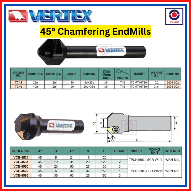VERTEX TAIWAN TC12 TC40 VCE-4521 4531 4550 45degree chamfering End ...
