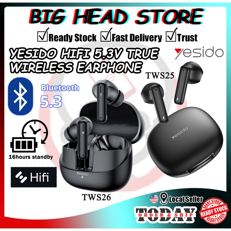 Yesido TWS26 TWS25 TWS Wireless Bluetooth Earphone with HiFi 13mm Deep Bass 5.3 Bluetooth Long ...