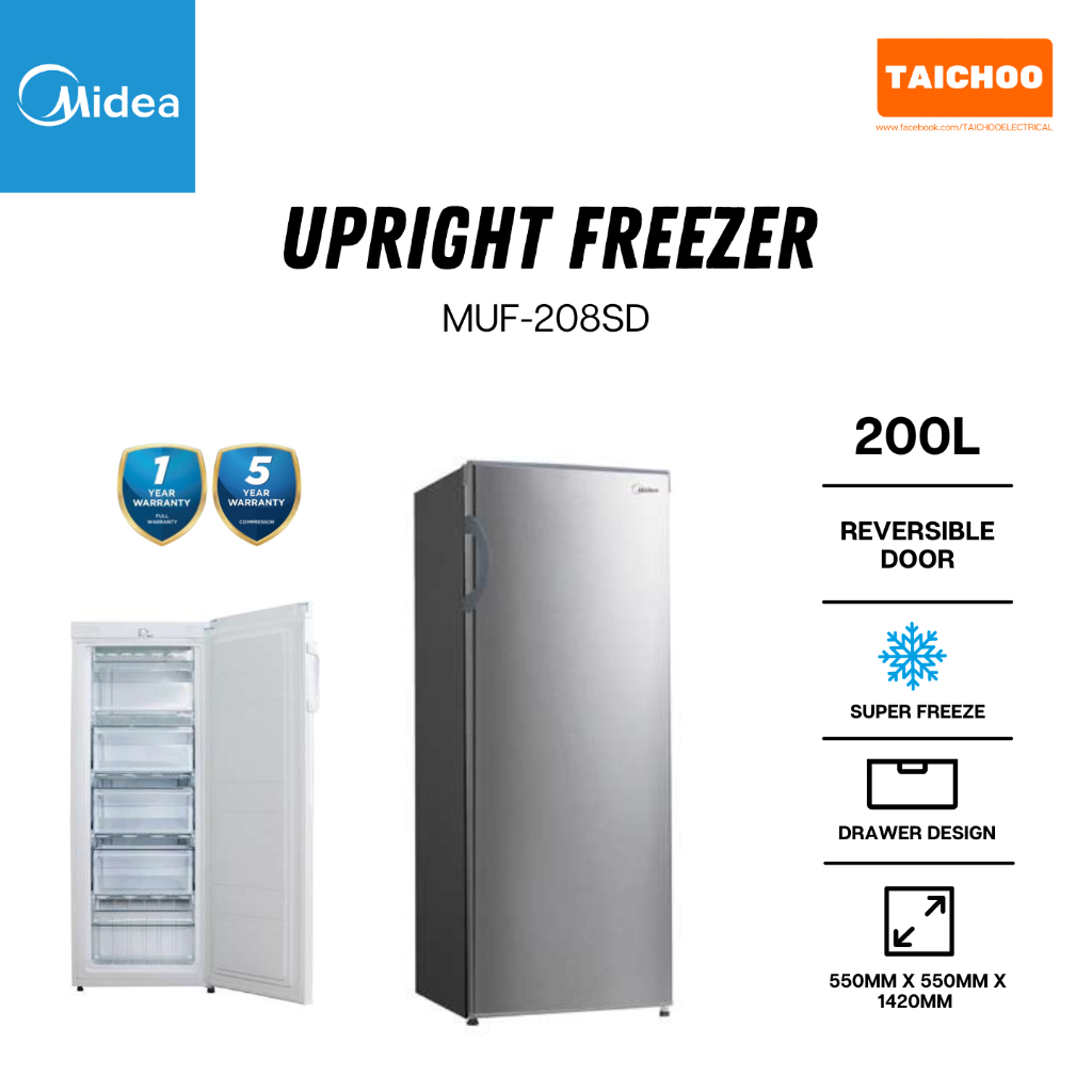 Midea Upright Freezer 188L MUF-208SD | Shopee Malaysia