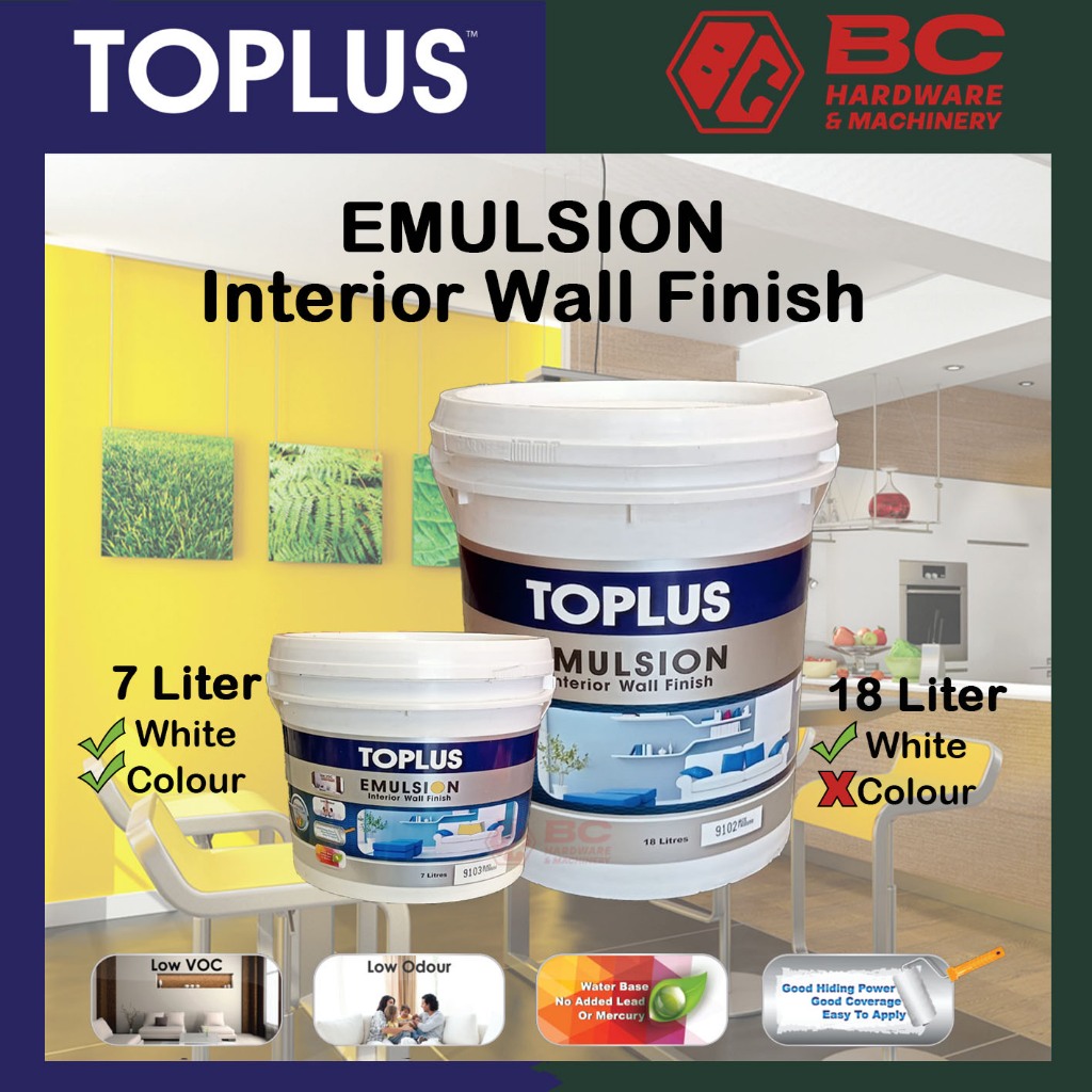18L White TOPLUS Emulsion Paint for Interior Wall Finish / Cat Kapur ...