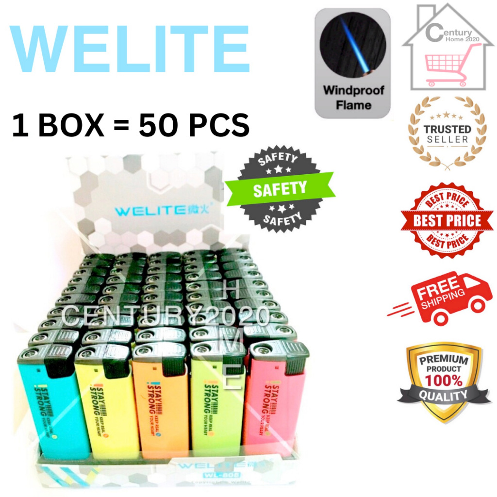 WELITE Lighter Colorful Windproof Flame Refillable Gas Lighter 1 BOX ...