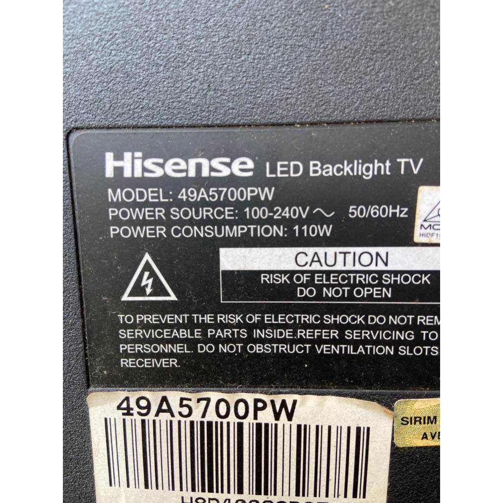 HISENSE 49A5700PW ORIGINAL MAINBOARD / POWERBOARD / WIFI & POWER BUTTON ...