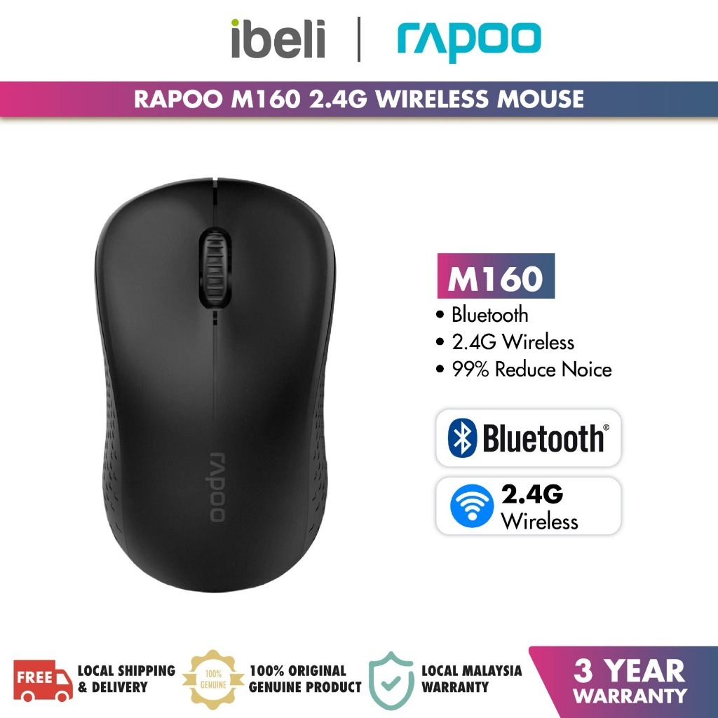 Rapoo M160 Bluetooth 4.0, 3.0 / 2.4G Wireless / Bluetooth Mouse / Silent Multi Mode - Black ...